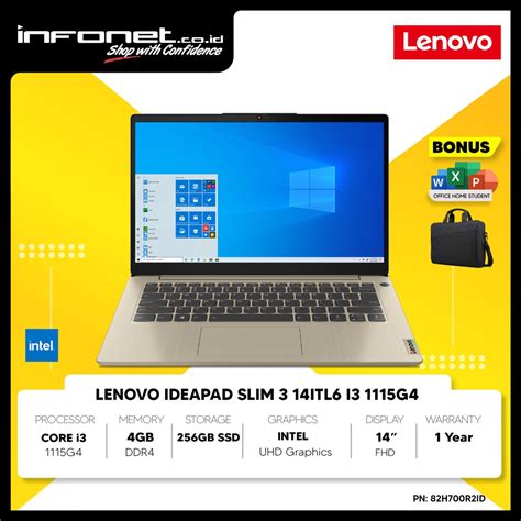 Jual LENOVO IDEAPAD SLIM 3 14ITL6 I3 1115G4 4GB 256GB SSD INTEGRATED 14 FHD TN W10 OHS