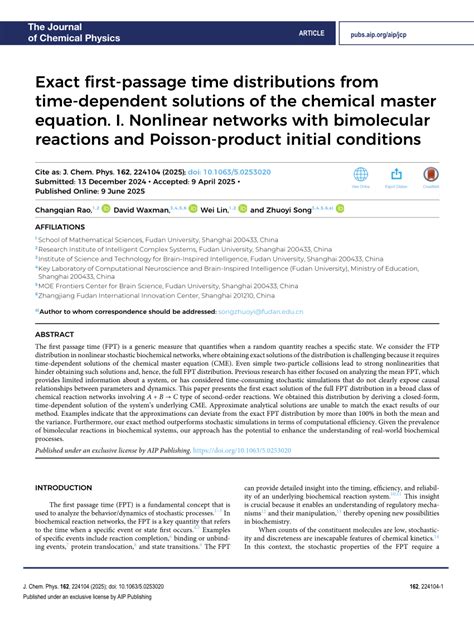 Exact First Passage Time Distributions From Time Dependent Solutions Of The Chemical Master