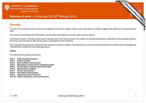 Scheme Of Work Cambridge Igcse Biology 0610 Overview