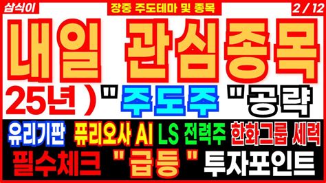 🔥내일 관심종목🔥세력 주도주 공략 필수체크 급등 포인트 유리기판 퓨리오사 Ai Ls 전력주 한화그룹 한화오션 Ls일렉트릭 급등주 재건관련주 주가전망 목표가