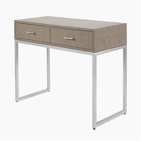 Ambroso Grey Wash Mango Wood And Silver Metal 2 Drawer Dressing Table8