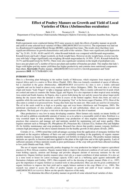 Pdf Effect Of Poultry Manure On Growth And Yield Of Local Varieties