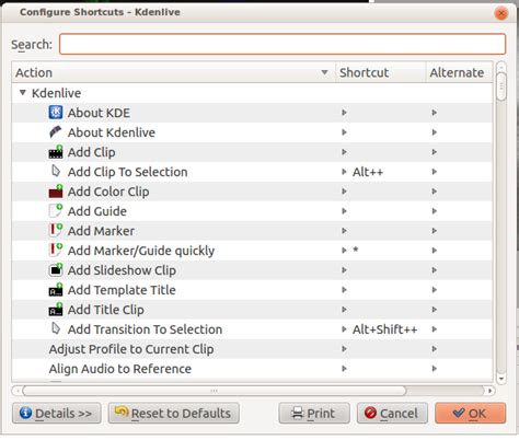Kdenlivemanualsettings Menuconfigure Shortcuts Kde Userbase Wiki