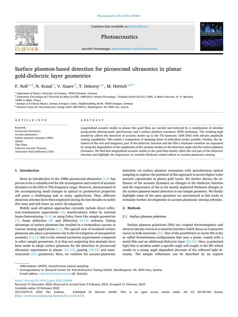 Pdf Surface Plasmon Based Detection For Picosecond Ultrasonics In Planar Gold Dielectric Layer