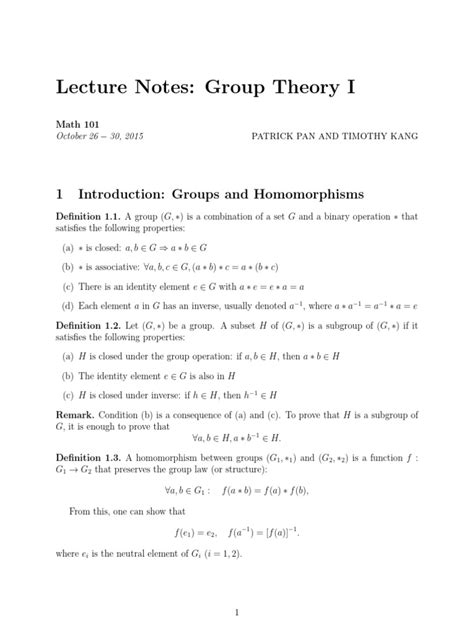 Group Theory Notes Pt 1 Pdf Group Mathematics Mathematical Objects