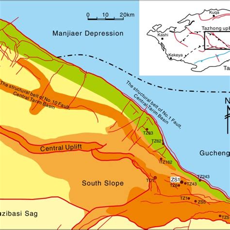 Structural Map Of The Tazhong Uplift And The Location Of Well Zs1