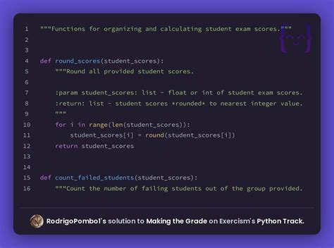 Rodrigopombo S Solution For Making The Grade In Python On Exercism