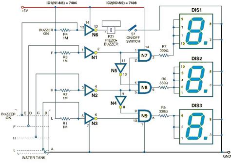 Water Level Indicator Using 7 Segment Display Circuit Design