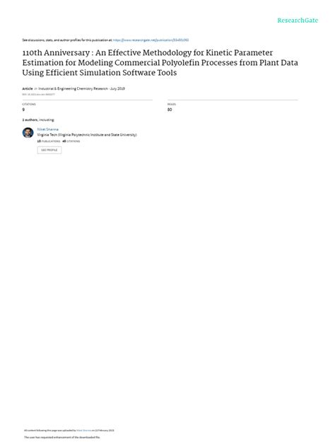 An Effective Methodology For Kinetic Parameter From Plant Data Pdf Polymers Polyolefin