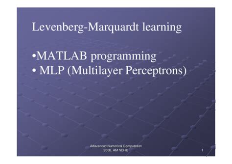 pdf levenberg marquardt mlp training in matlab