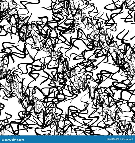 Entangled Squiggly Lines Chaotic Abstract Monochrome Illustrat Stock
