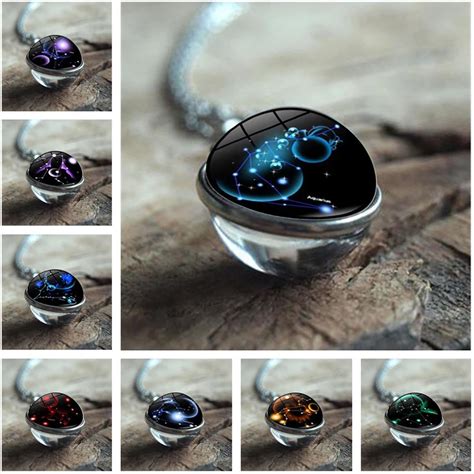 12 별자리 전갈 자리 궁수자리 염소 자리 아쿠아리우스 펜던트 골동품 청동 목걸이 유리 돔 조디악 쥬얼리 선물용펜던트 목걸이 Aliexpress