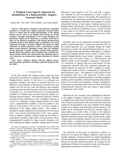 Pdf Weighted Least Squares Approach For Identification Of A Reduced Order Adaptive Neuronal Model