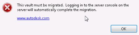 安装服务器更新后尝试登录Vault时显示必须移植此Vault