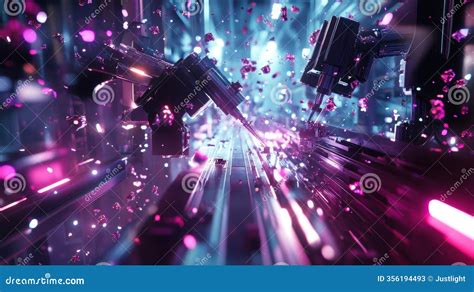 Robotic Arms Working On Assembly Line In Futuristic Factory Stock Image Image Of Advanced