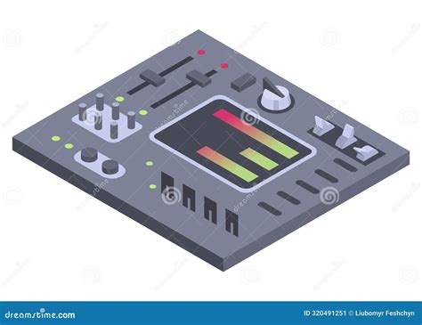 Isometric Control Panel Spaceship With Slider Controllers Buttons 3d Dashboard On White