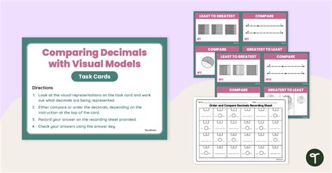 Comparing Decimals With Visual Models Task Cards Teach Starter
