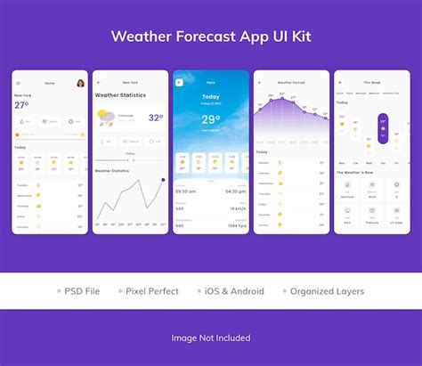 Premium PSD Weather Forecast App UI Kit