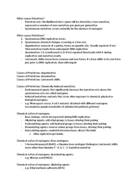 Week 1 Lecture Notes What Causes Mutations Mutation Rate The Likelihood That A Gene Will