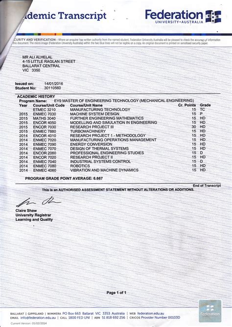 Official Transcript Pdf