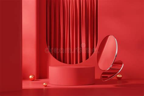 3d Rendering Abstract Red Platform Podium Product Presentation Background Stock Illustration