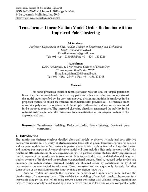 Pdf Transformer Linear Section Model Order Reduction With An Improved
