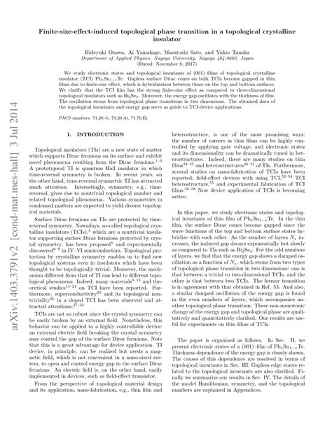 Pdf Finite Size Effect Induced Topological Phase Transition In A Topological Crystalline Insulator