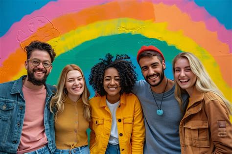 Free Photo Portrait Of People With Colorful Rainbow From Their