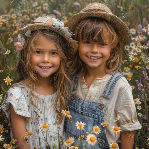 Brother And Sister In Garden Premium Ai Generated Image