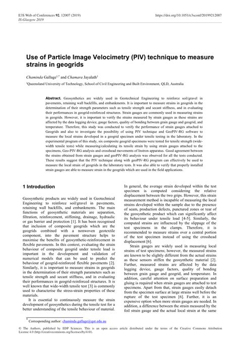 Pdf Use Of Particle Image Velocimetry Piv Technique To Measure Strains In Geogrids