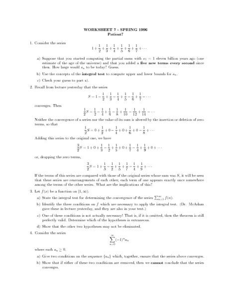 Worksheet 7 Integral Test Lesson Plan For Higher Ed Lesson Planet