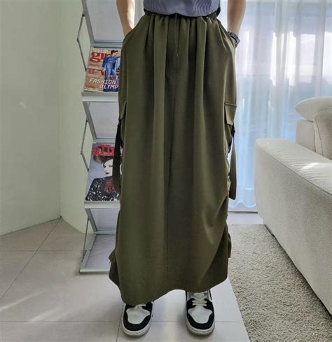 리드유 리드유 카고 밴딩 롱 스커트 스트링 카고치마 나일론 롱치마