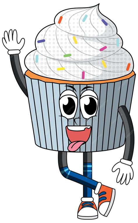 흰색 바탕에 컵 케 잌은 만화 캐릭터 무료 벡터