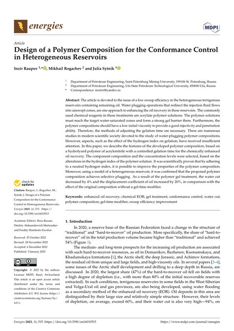Pdf Design Of A Polymer Composition For The Conformance Control In