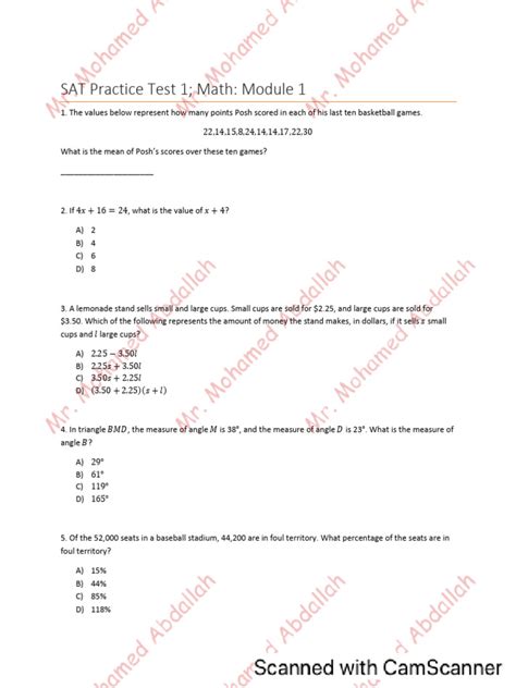 New 1 Dsat Practicetest Ak Math By Mr Mohamed Abdallah Pdf Teaching Methods And Materials
