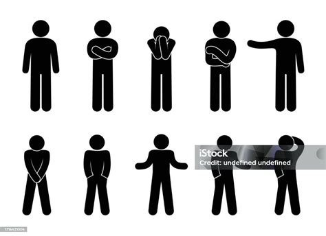 남자 포즈와 몸짓 스틱 피규어 인물 아이콘 세트 인간의 감정 가지 식물 부위에 대한 스톡 벡터 아트 및 기타 이미지 가지 식물 부위 감정 개체 그룹 Istock