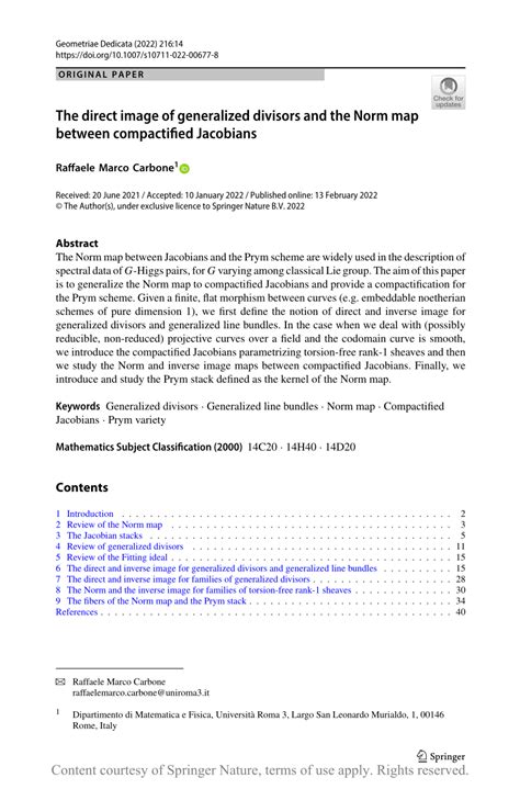 The Direct Image Of Generalized Divisors And The Norm Map Between