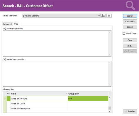 Using Sum Search In Context In Customer Offset Screen On Few Columns