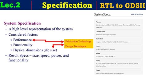 Lec 2 Design Specification Rtl To Gdsii Flow Youtube