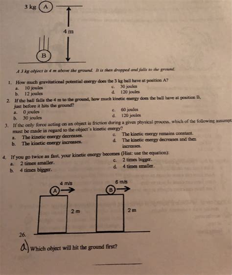Solved 3 Kg 4 M 13 Kg Object Is 4 M Above The Ground It Is