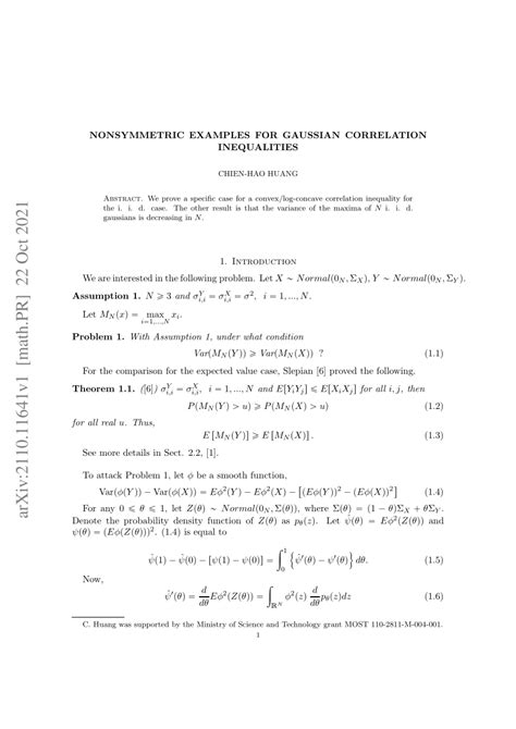 Pdf Nonsymmetric Examples For Gaussian Correlation Inequalities