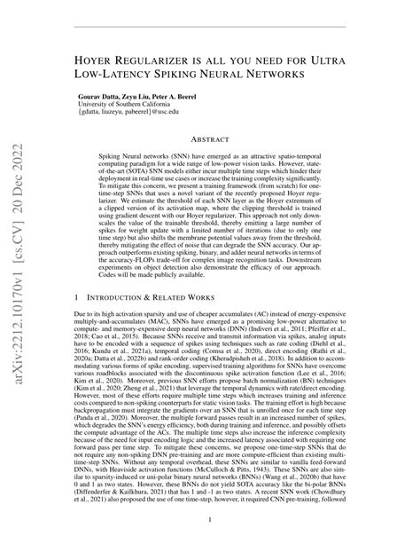 Pdf Hoyer Regularizer Is All You Need For Ultra Low Latency Spiking Neural Networks