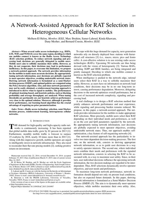 Pdf A Network Assisted Approach For Rat Selection In Heterogeneous Cellular Networks