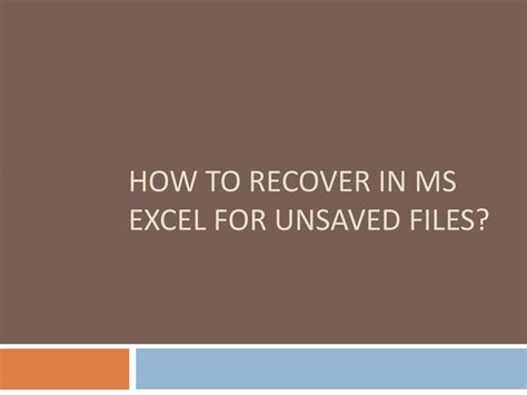 How To Enable Auto Recover In Ms Excel For Unsaved Filespptx Docdroid