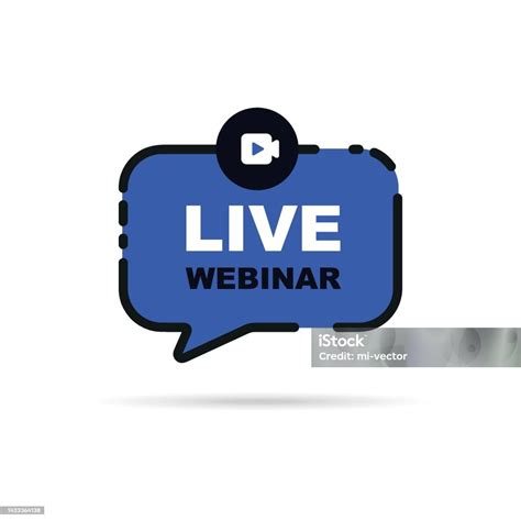 라이브 웨비나 버튼 아이콘 엠블럼 라이브 스트림 인터넷 교육 재생 버튼이있는 로고 개념 소셜 미디어 웨비나 온라인 회의 원거리 통신 Live Event에 대한 스톡 벡터
