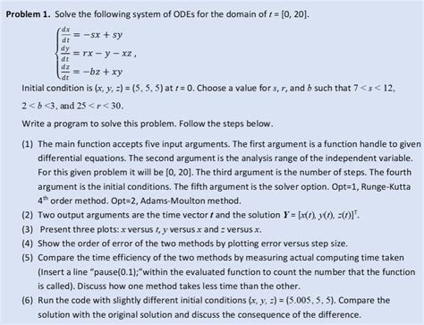 Solved Problem 1 Solve The Following System Of Odes For The