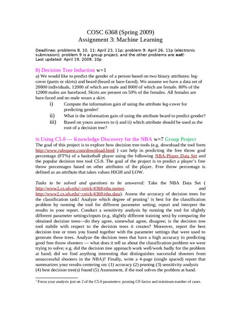 machine learning assignment 3 spring 2009 cosc 6368 docsity