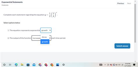 solved exponential statements moderate previous next 1 5