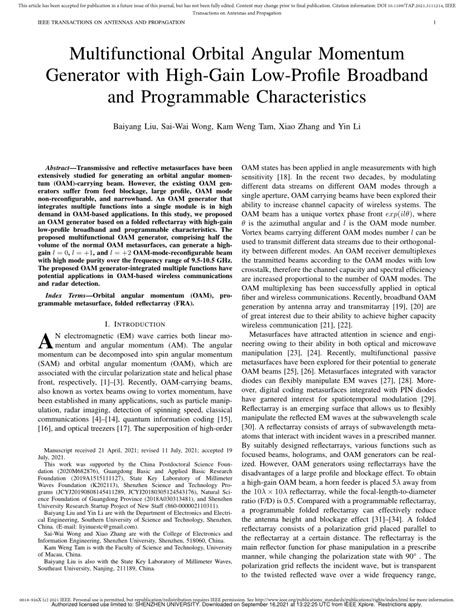 Pdf Multifunctional Orbital Angular Momentum Generator With High Gain Low Profile Broadband