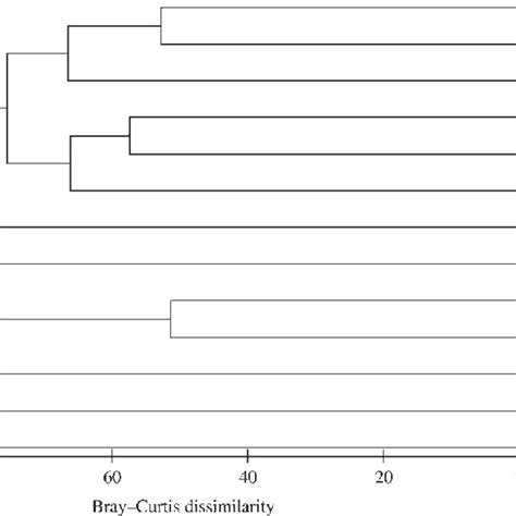 dendrogram of the métiers sampled using group average clustering from